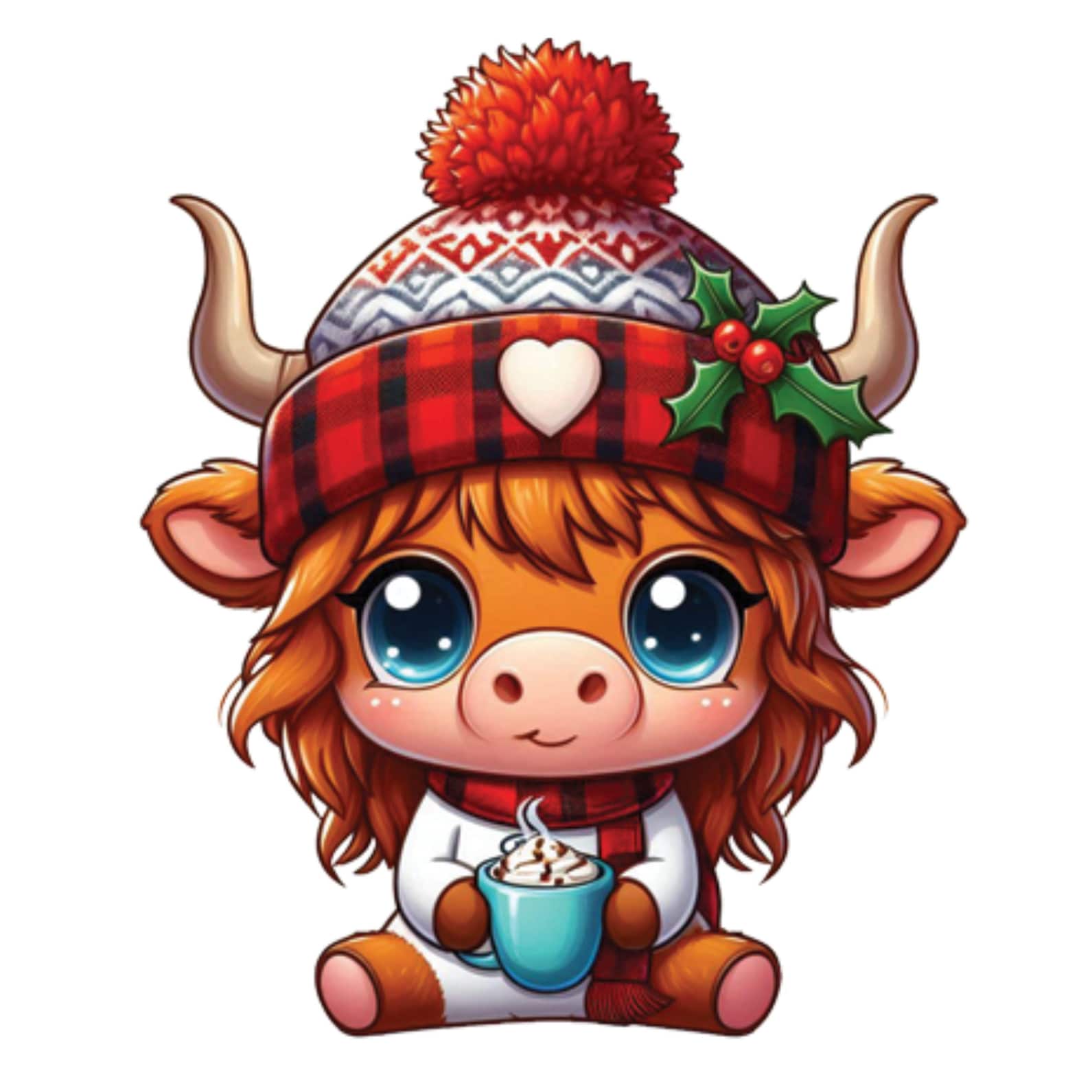 UV DTF Sticker Prints. Hot Cocoa Highland Cow With Beanie Decals ...