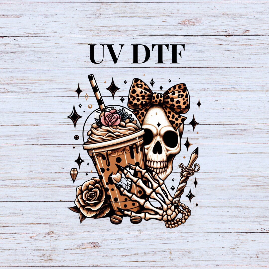 UV DTF Sticker Print Skull Gothic Coffee Season Halloween Decal ...