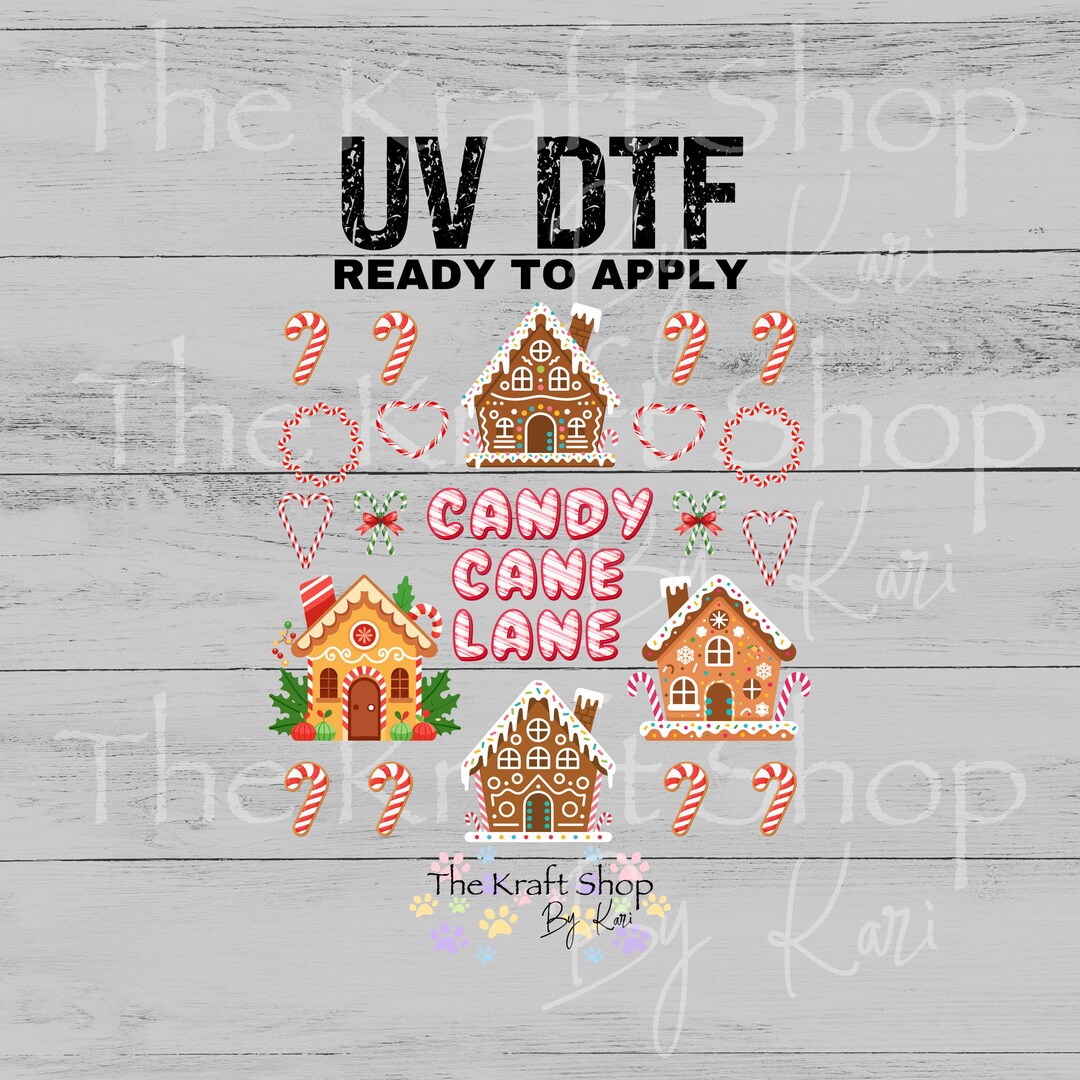 UV DTF Sticker Print Candy Cane Lane Gingerbread Houses and Candy Canes ...