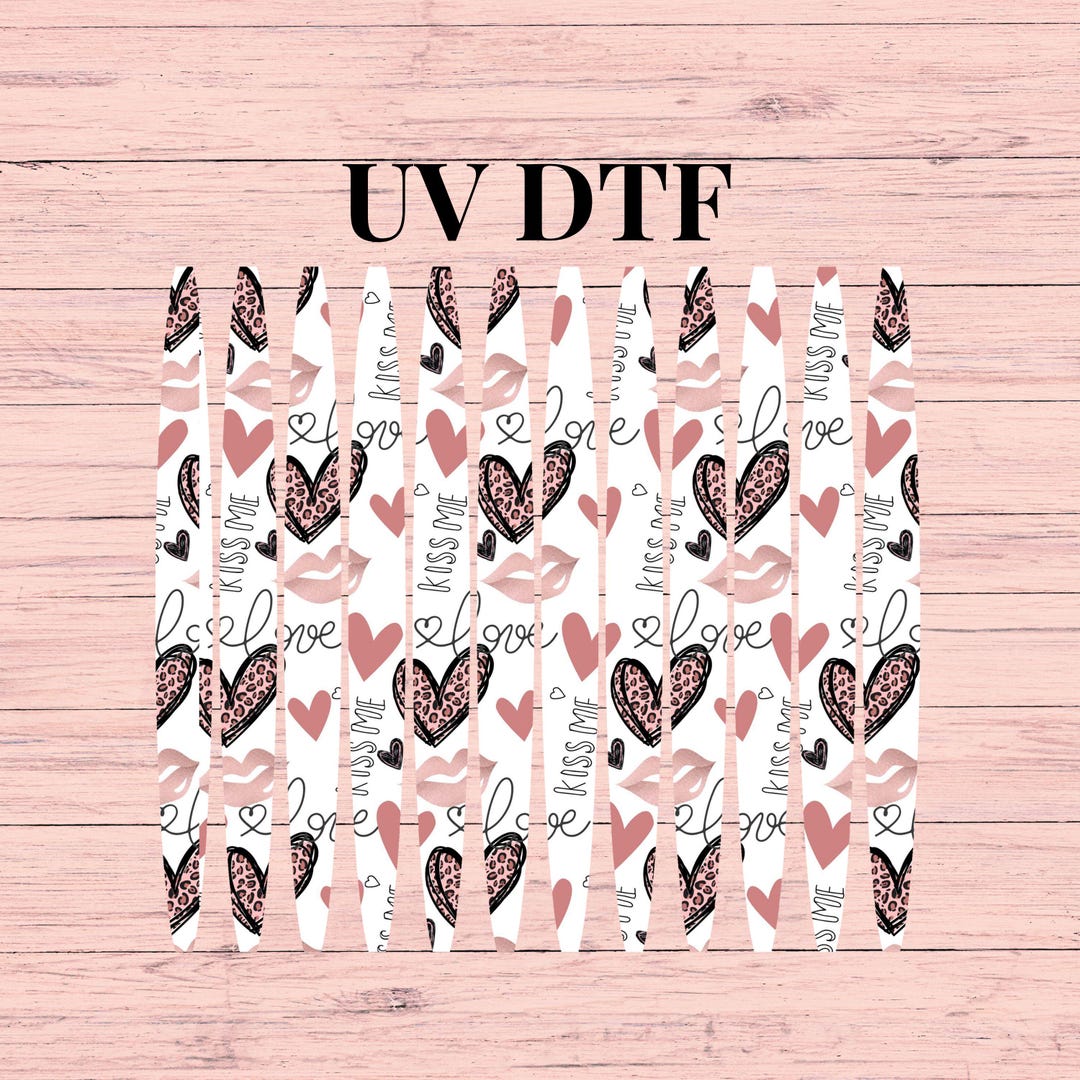 UV DTF Sticker Print. Love Kiss Me Retro Valentines Day Stripe Pattern ...