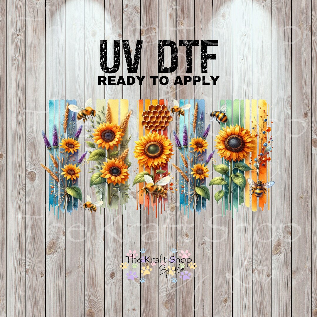 UV DTF Sticker Print. Bee Sunflowers Brush Stroke or Element Decals ...