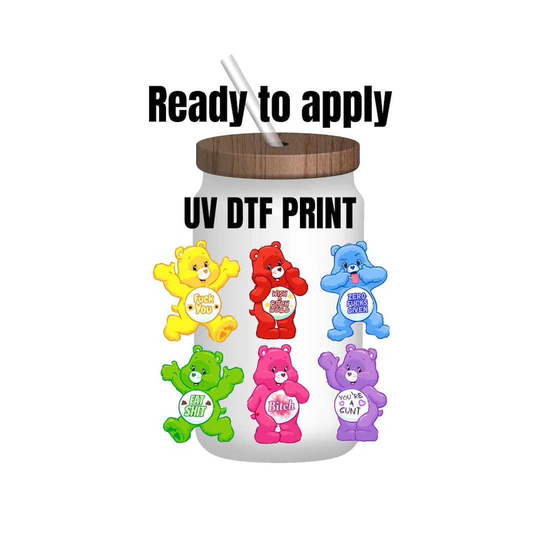 UV DTF Sticker Print. Ready to Apply! Swear Bear Bundle Decals, Tumbler ...