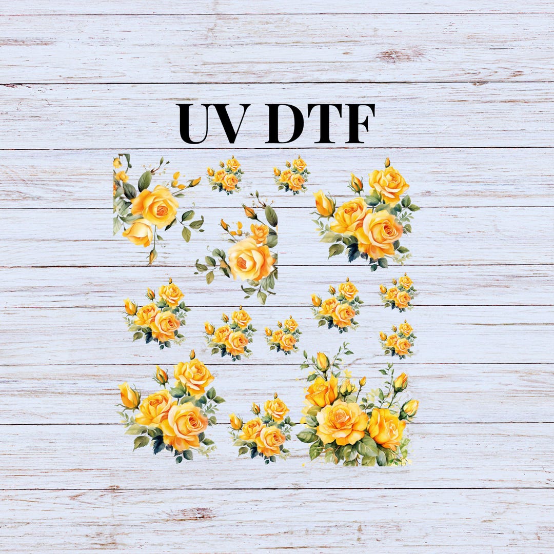 UV DTF Sticker Prints. Yellow Rose Flower Element Sheet Bundle Decal ...