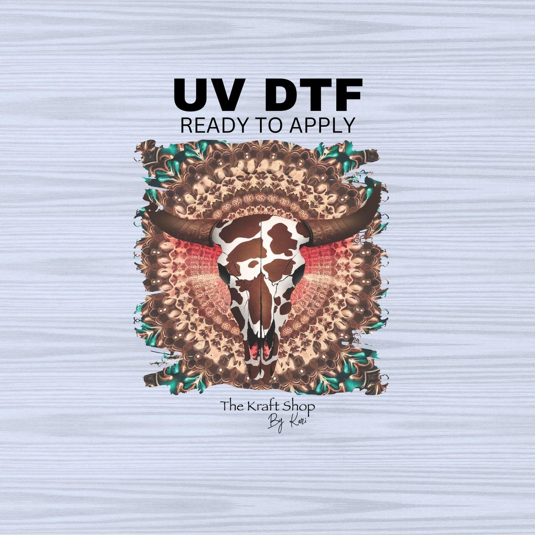 UV DTF Sticker Print. Teal Cow Spot Skull Paint Swipe Decal, Tumbler ...