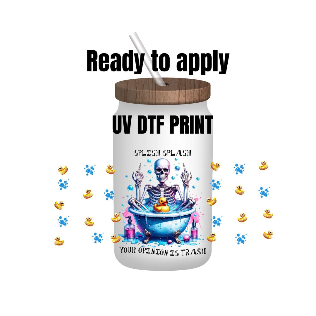 UV DTF Sticker Print. Splish Splash Skeleton Bath Wrap Decal, Tumbler ...