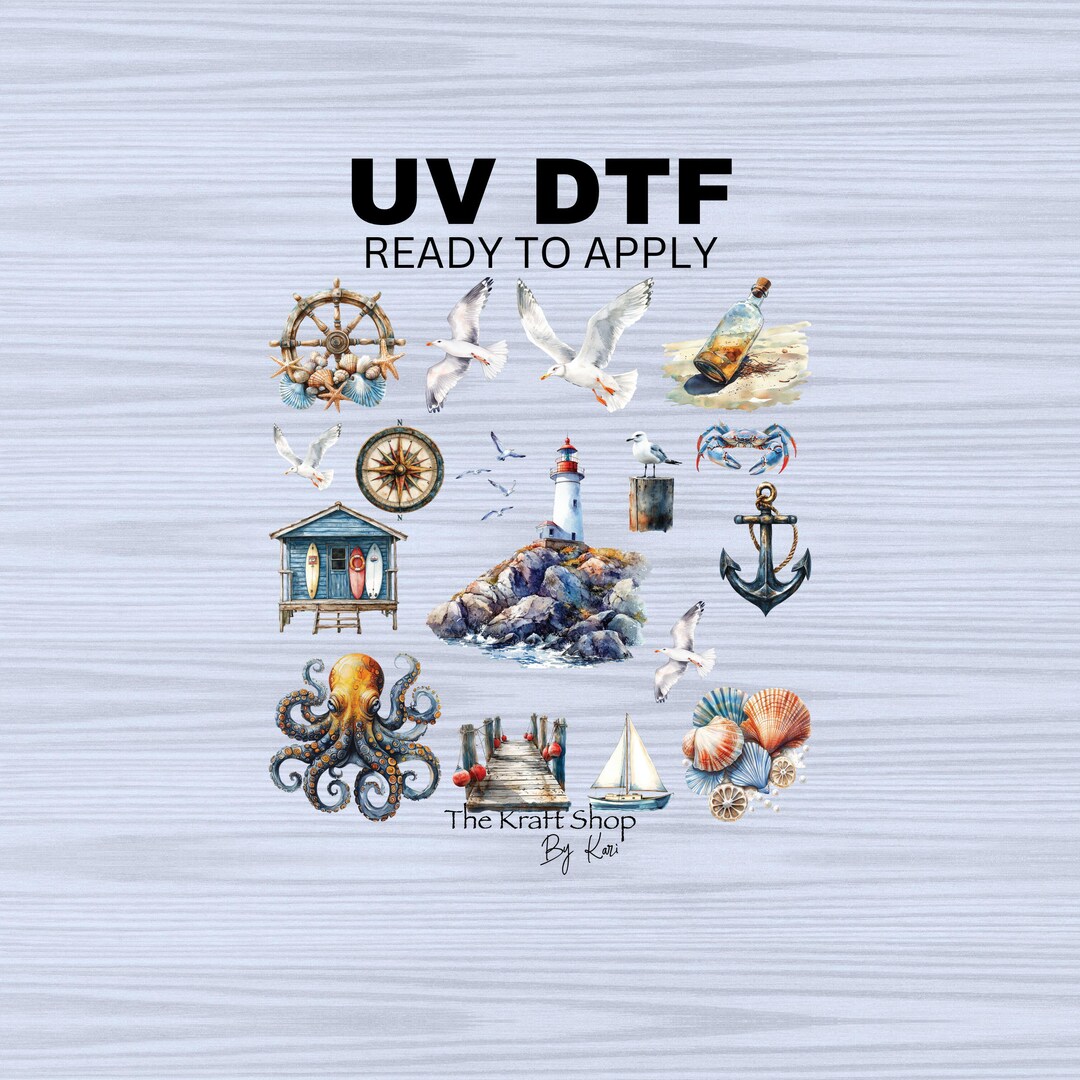 UV DTF Sticker Prints. Nautical Element Sheet Bundle With Lighthouse ...