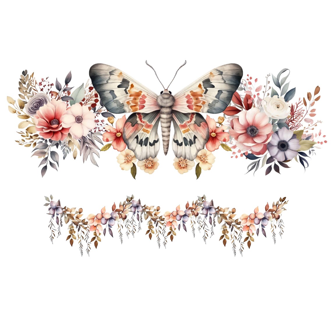 UV DTF 40 Oz Ready to Apply Boho Floral Moth Butterfly With Flowers ...