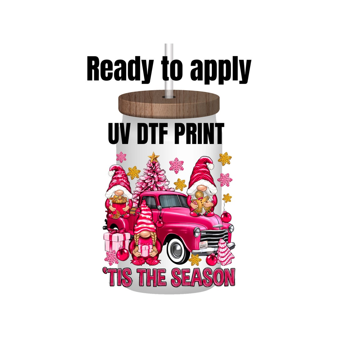 UV DTF Sticker Print Pink Gnome Tis' the Season Truck Decal, Tumbler ...