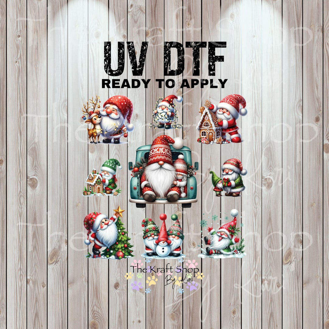 UV DTF Sticker Print Knit Hat Gnome Christmas Mixed Media Element Sheet ...