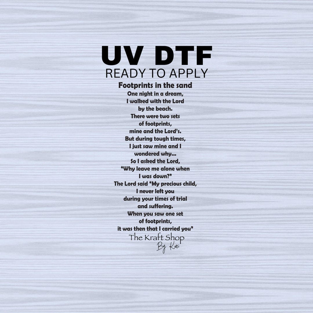 UV DTF Sticker Print. Footprints in the Sand Poem Decal, Tumbler Decal ...