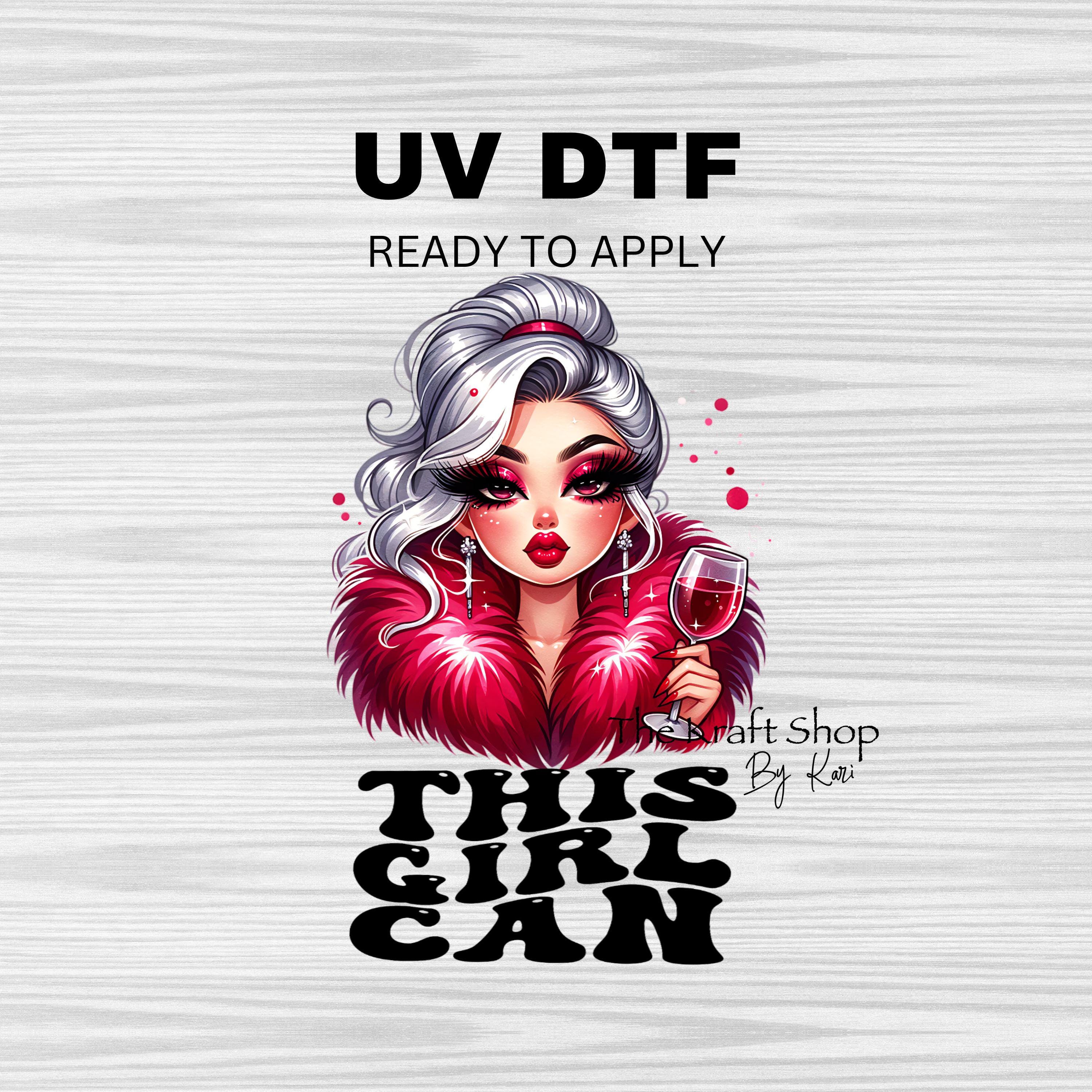 UV DTF Sticker Print. This Girl Can Silver Hair Beauty With Wine Glass ...