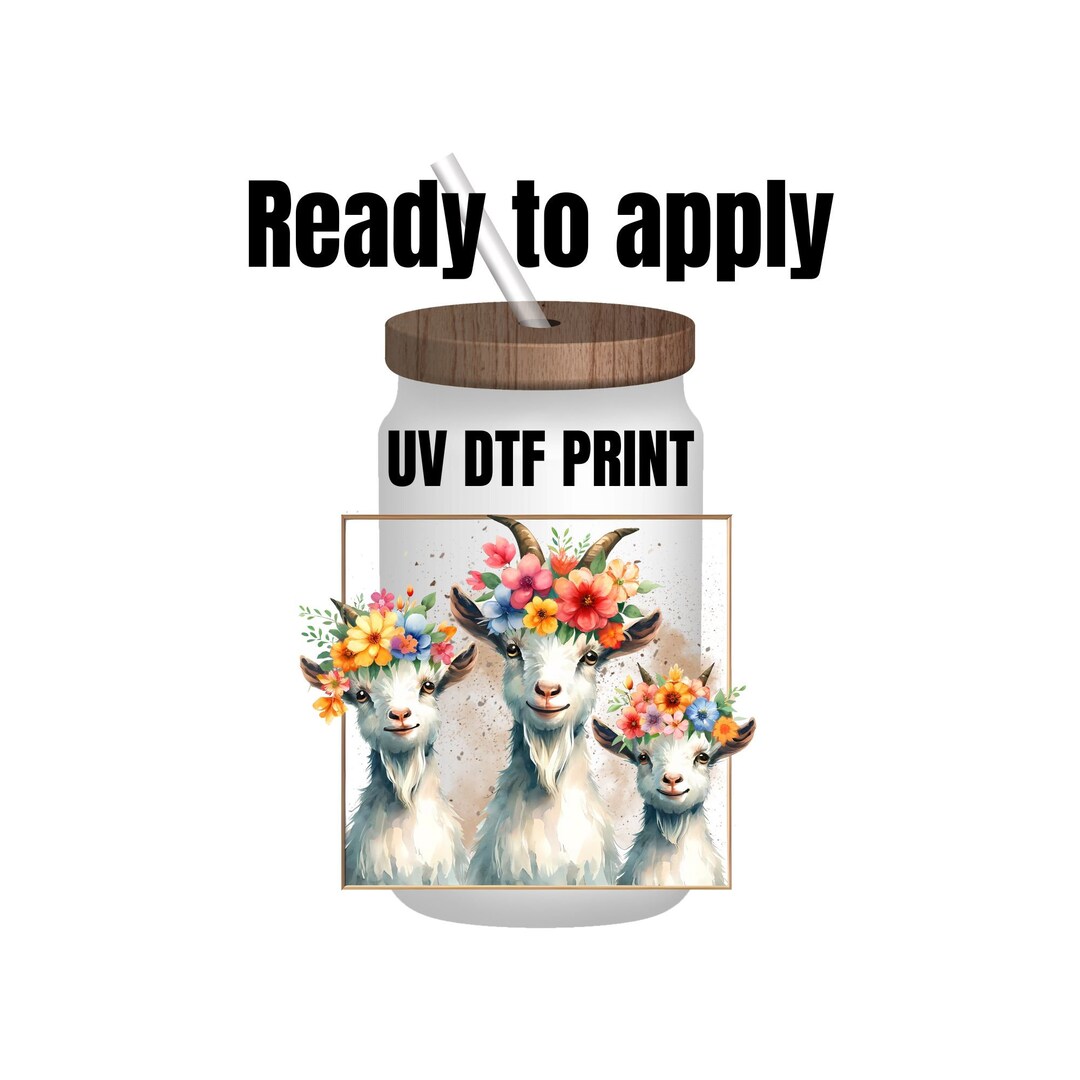 UV DTF Sticker Print. Goats With Flowers, Tumbler Decal, Permanent ...