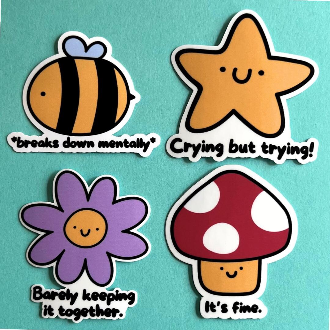 Optimistic Pessimist Sticker Set, Funny Stickers, Cute Cottagecore ...