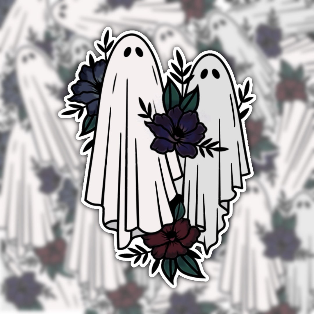 Floral Ghost Sticker, Cute Halloween Vinyl, Spooky Sticker, Laptop ...