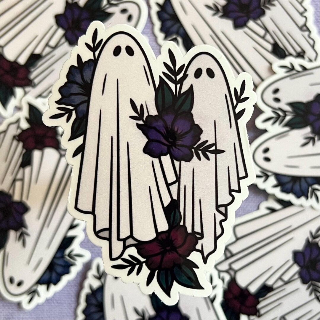 Floral Ghost Sticker, Cute Halloween Vinyl, Spooky Sticker, Laptop ...