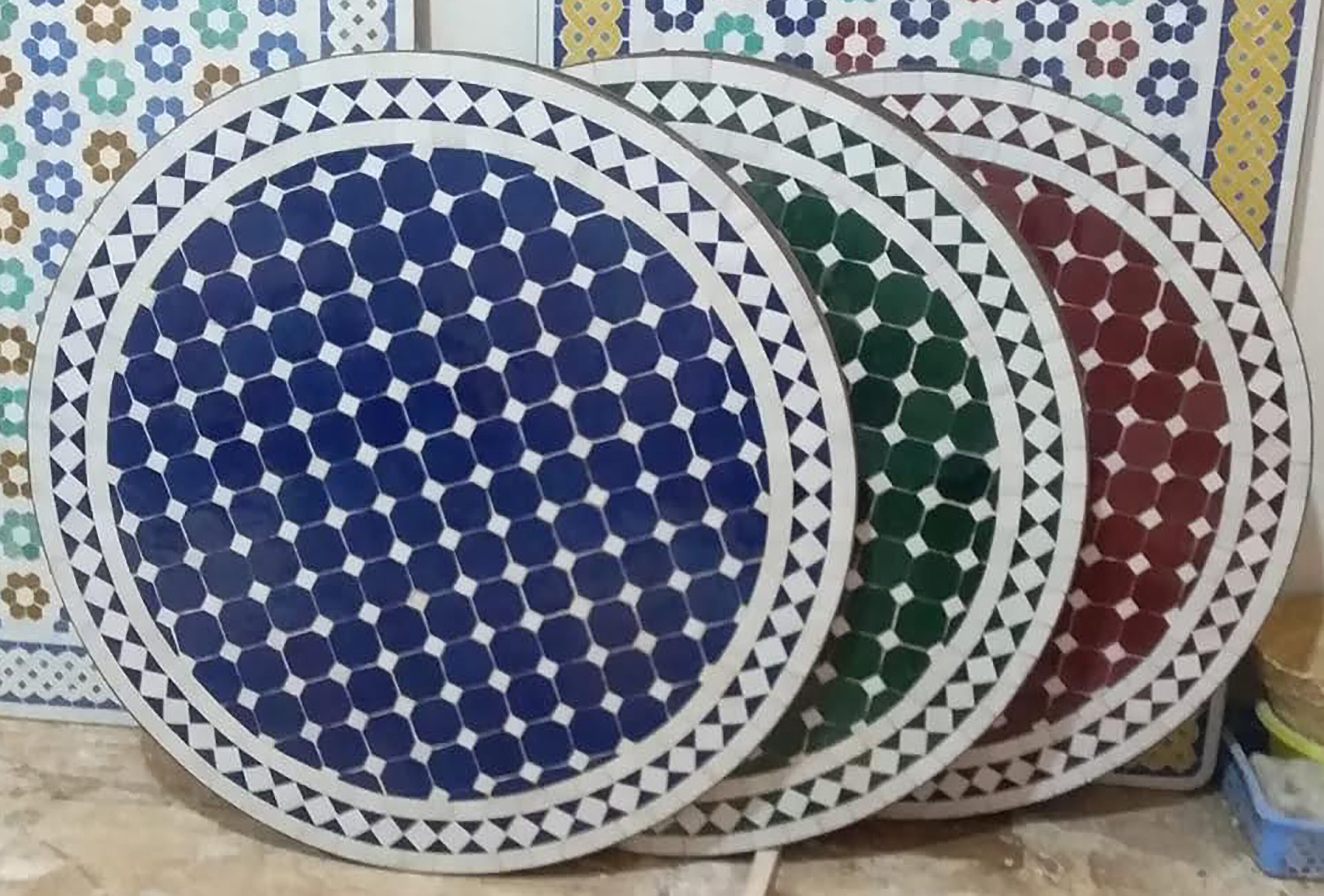 Personalized Round Mosaic Blue Tile Table for Outside | Etsy