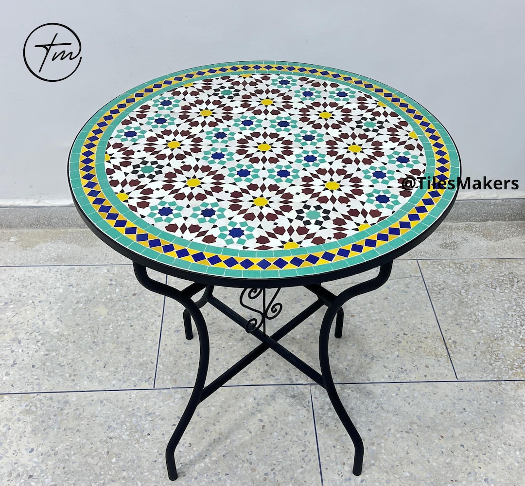 Moroccan Mosaic Patio Dining Table – Round Outdoor Dining Table ...