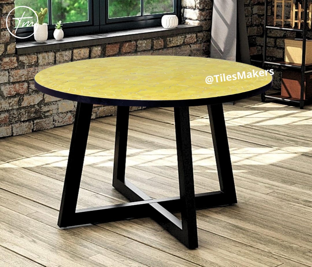 Custom Outdoor Dining Table – Round Tiled Patio Table With Meal Legs ...