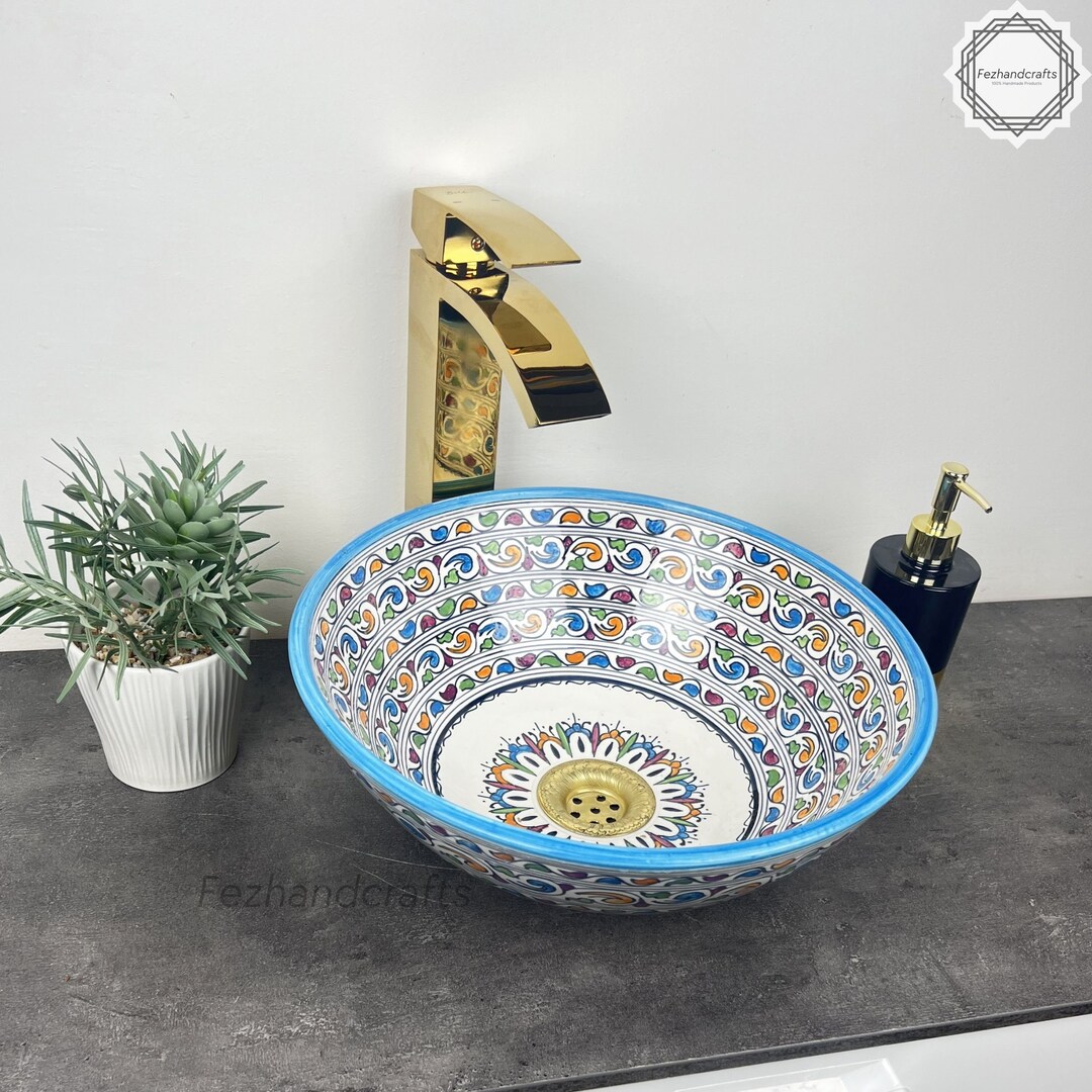 Contemporary Moroccan Ceramic Basin, Elevate Your Bathroom Handmade ...