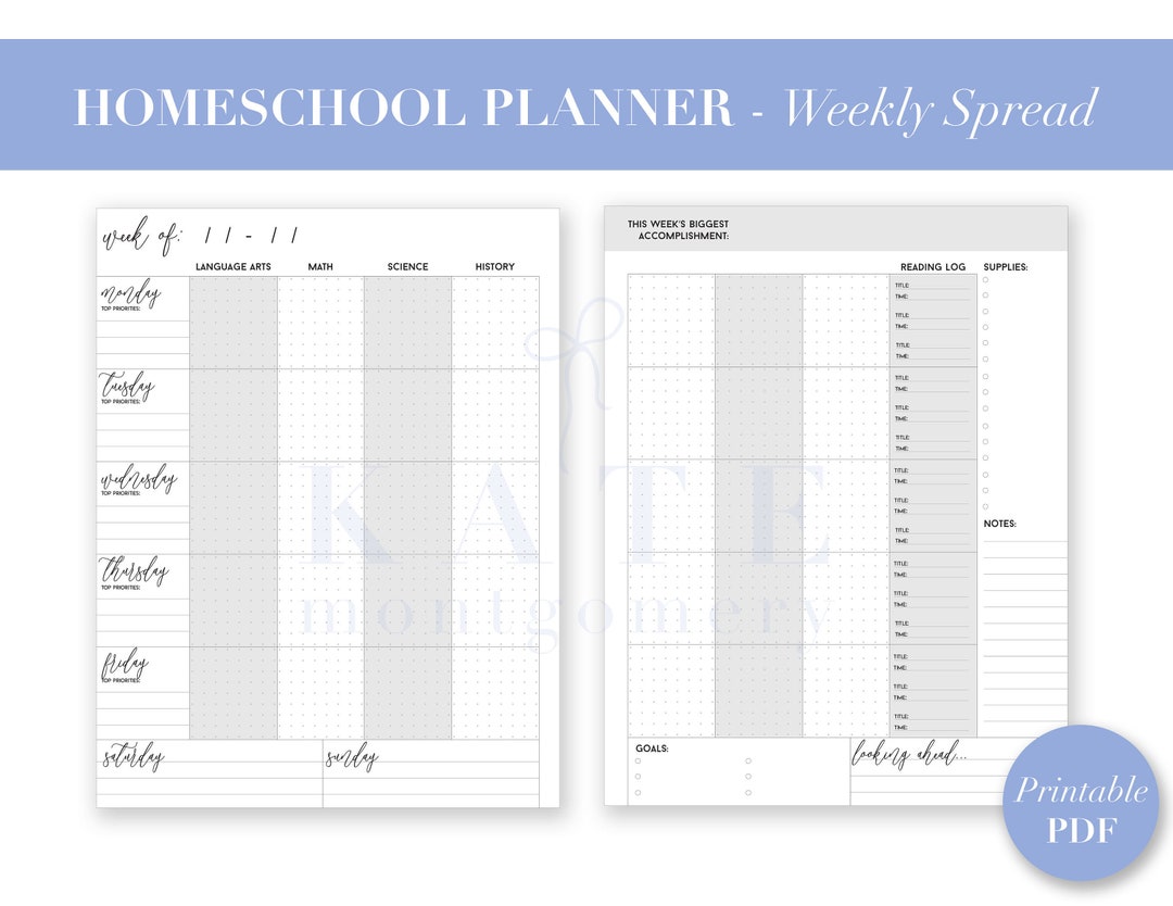 Non-dated Homeschool Planner - Weekly Spread - Etsy