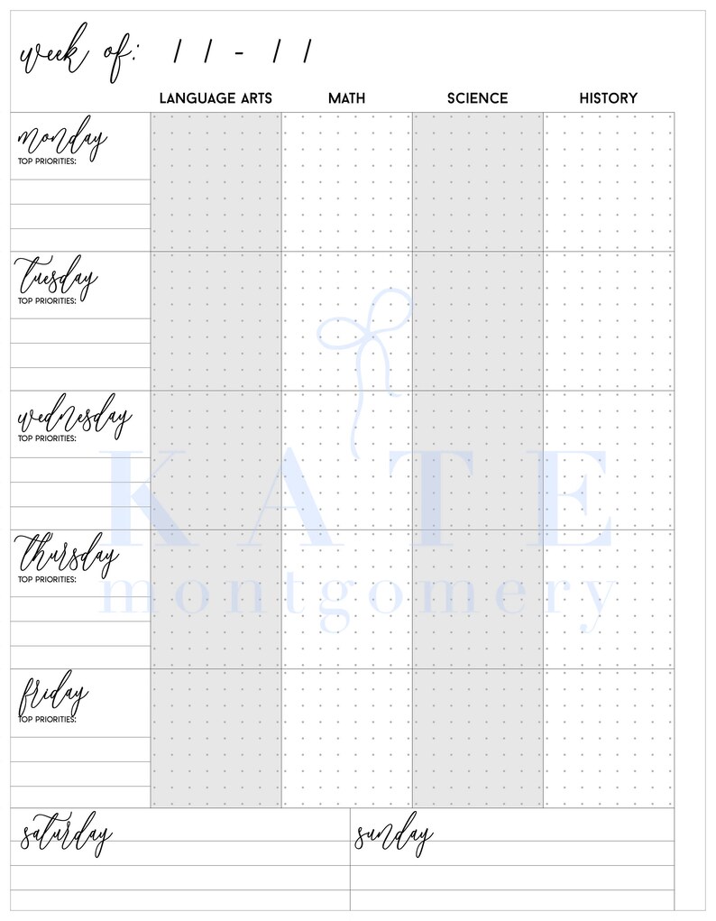 Non-dated Homeschool Planner - Weekly Spread - Etsy