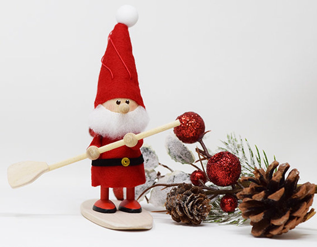 Santa on Paddle Board. Christmas Ornament Santa Gnome With String ...