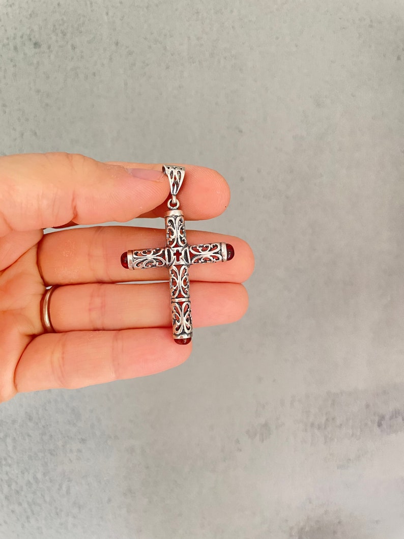 Silver Cross Pendant Amber Cross Pendant Necklace Cross | Etsy