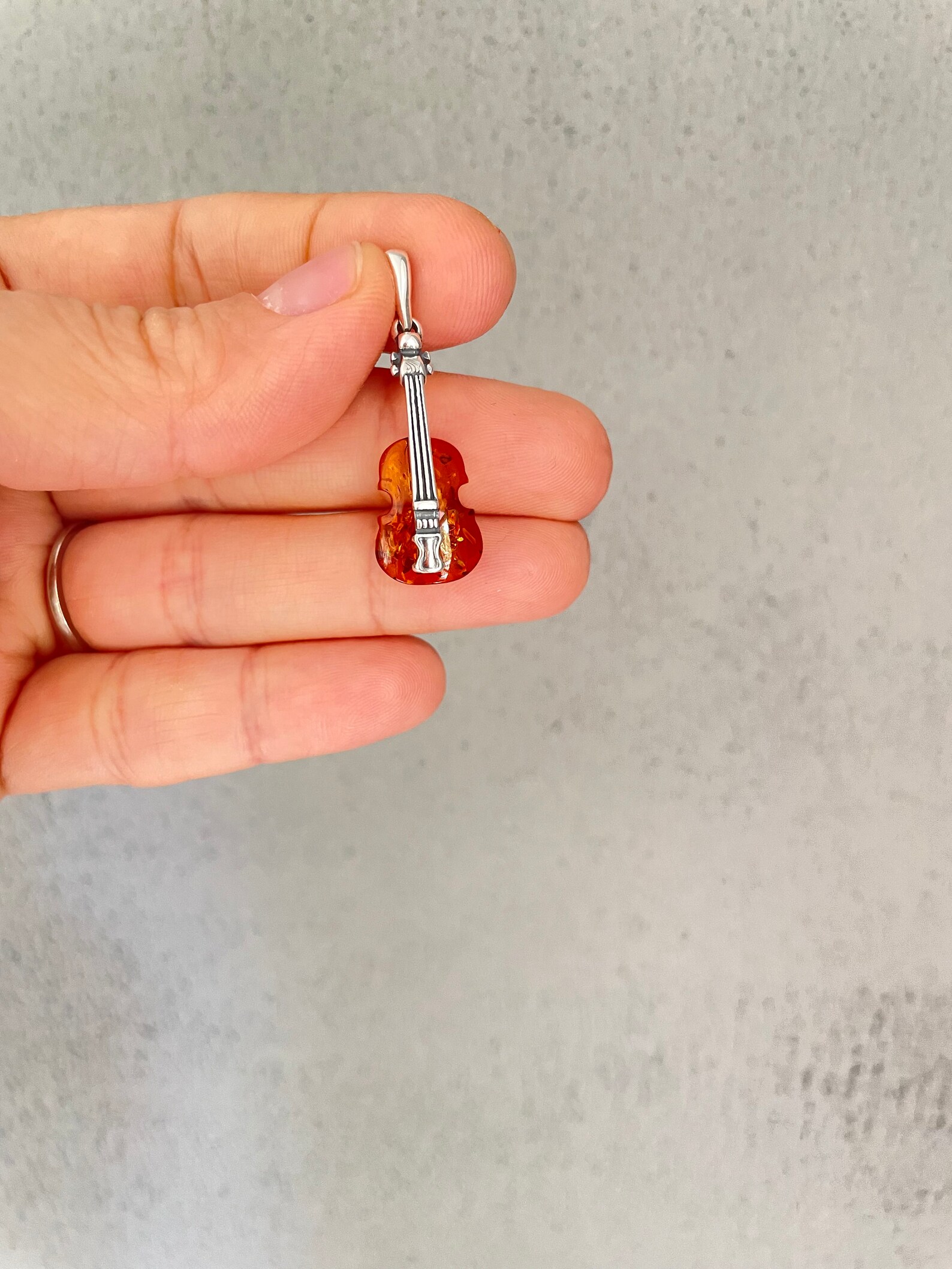 Silver Violin Pendant Amber Violin Necklace Violin Jewelry | Etsy