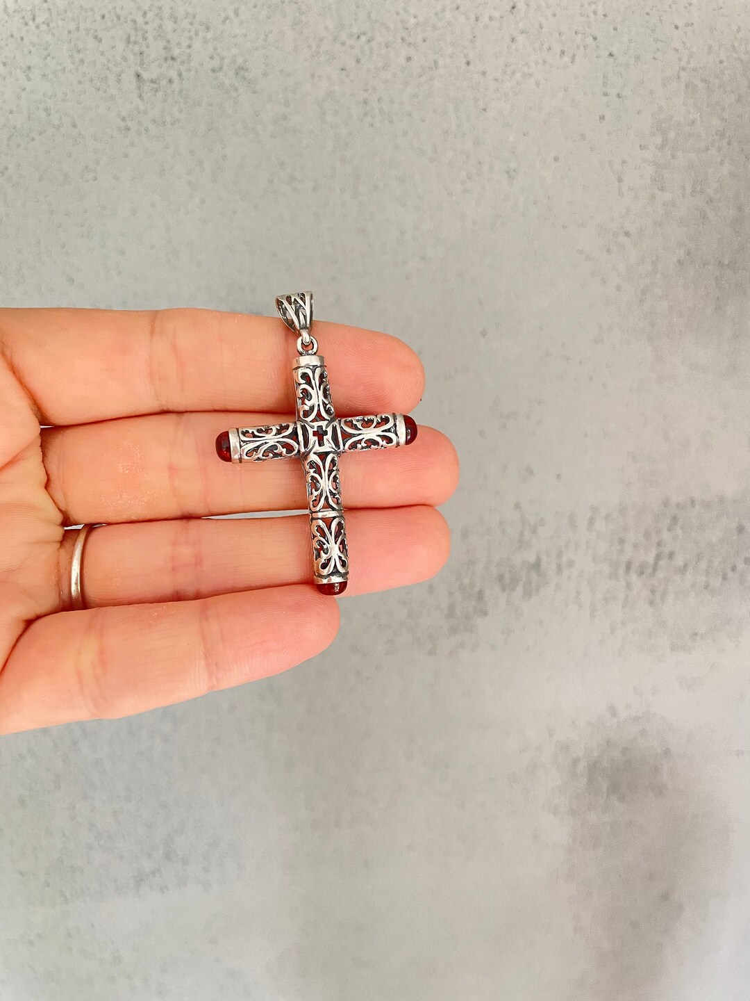 Silver Cross Pendant, Amber Cross Pendant Necklace, Cross Amber Pendant ...