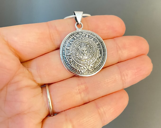 Aztec Calendar Necklace 925 Sterling Silver Aztec Calendar - Etsy