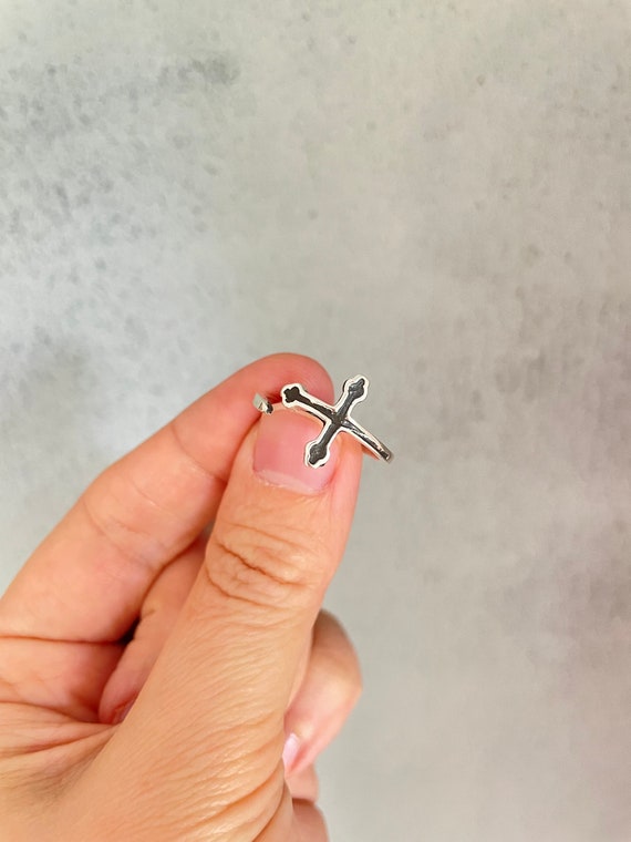Sterling Silver Cross Adjustable Ring. Silver Ring With a - Etsy