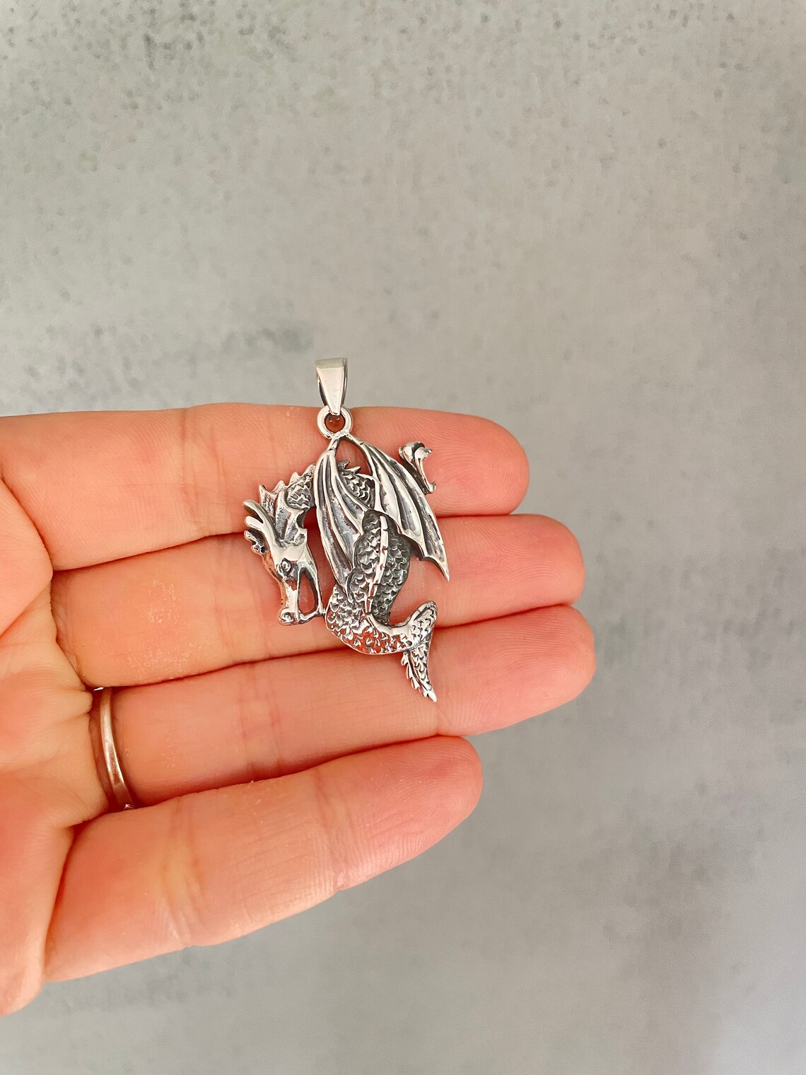 Dragon Pendant Silver Dragon Necklace Dragon Charm Dragon - Etsy