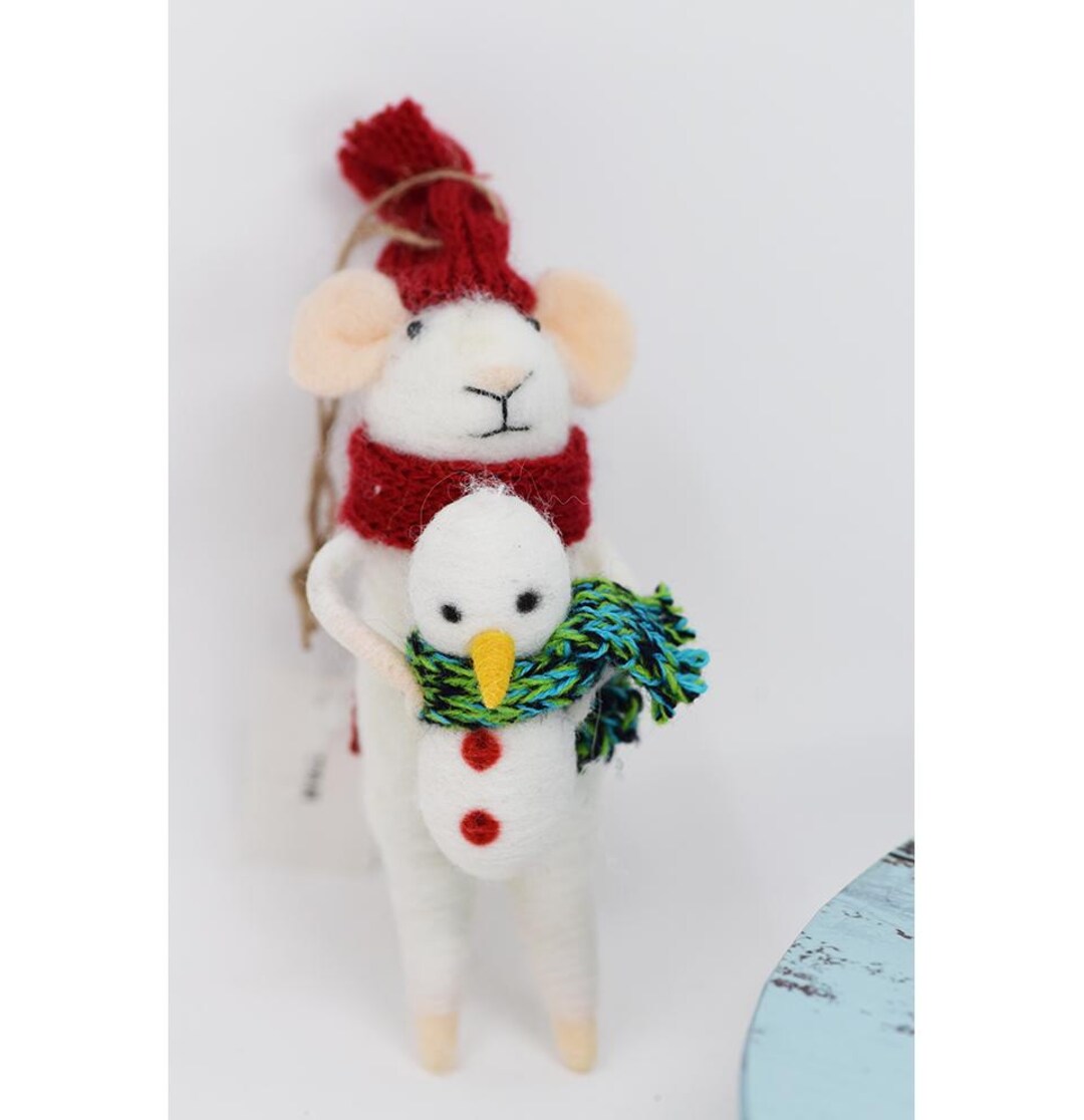 Christmas Mouse With Snowman, Mice Ornament, Felted Ornament, Mouse ...
