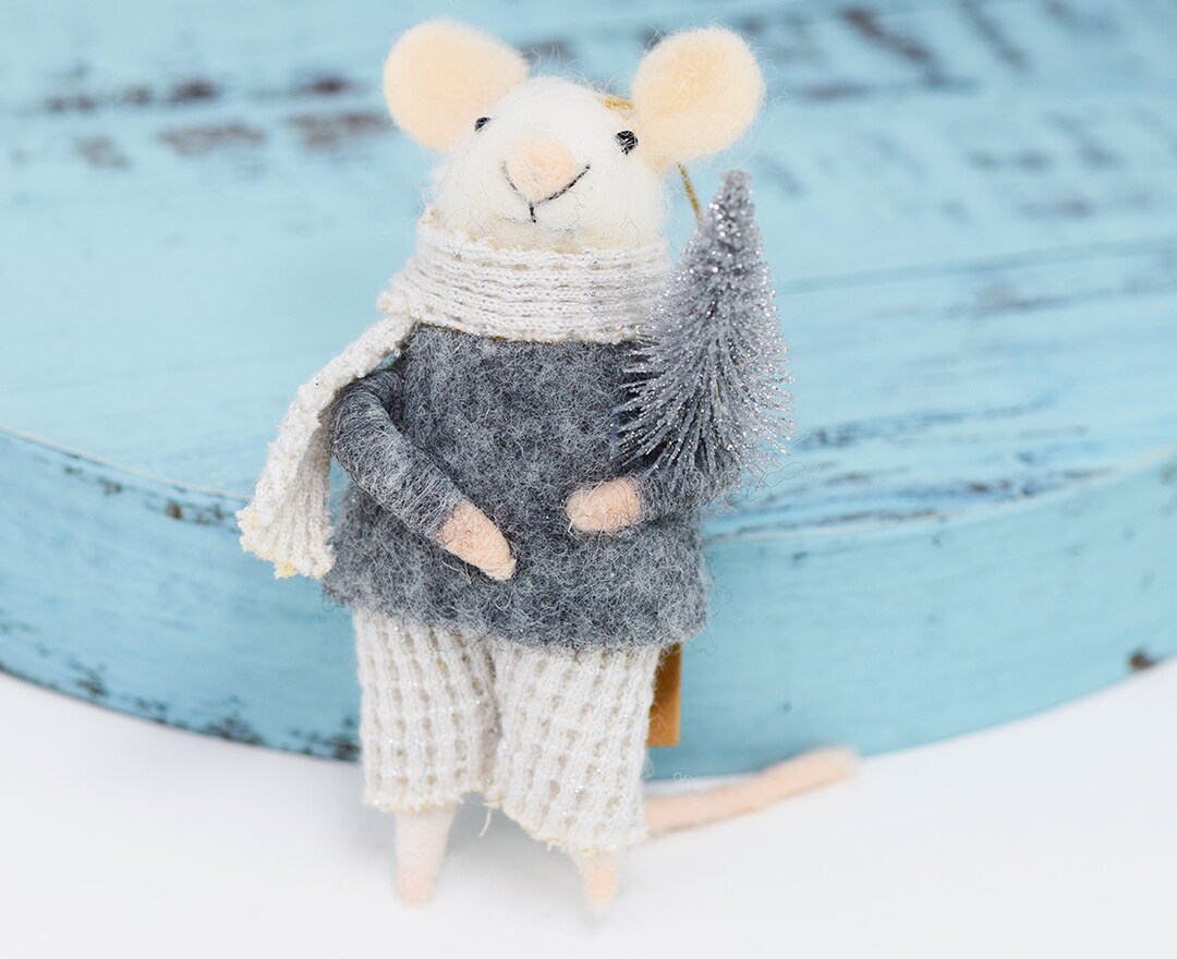 Christmas Mouse With Christmas Tree, Mice Ornament, Felted Ornament ...
