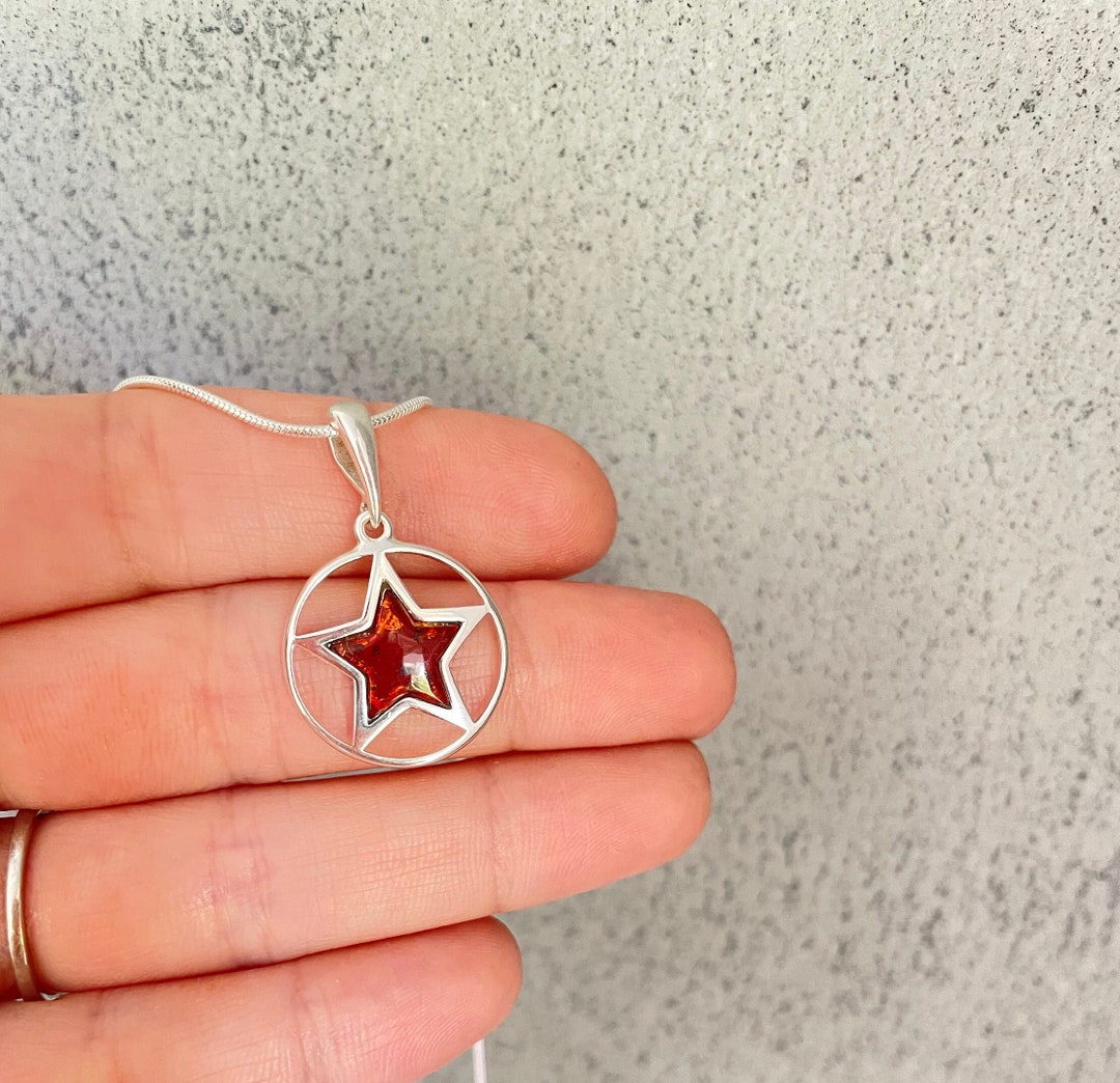 Star Pendant. Amber Star Pendant, Sterling Silver, Cognac Color, Star ...