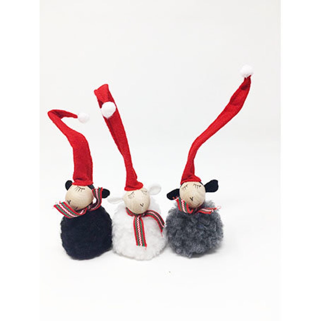 Sheep Christmas Ornament. Set of 3. Sheep Red Caps. Christmas Sheep ...