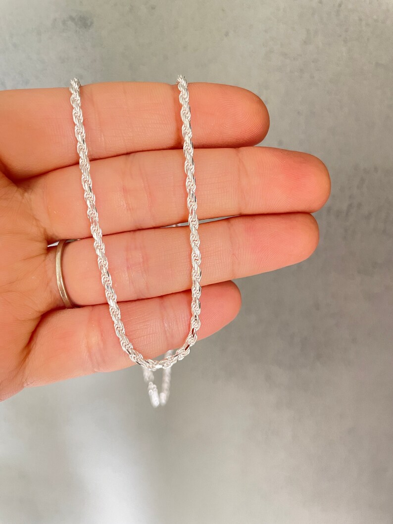 925 Sterling Silver Rope Chain Necklace Diamond Cut Rope | Etsy