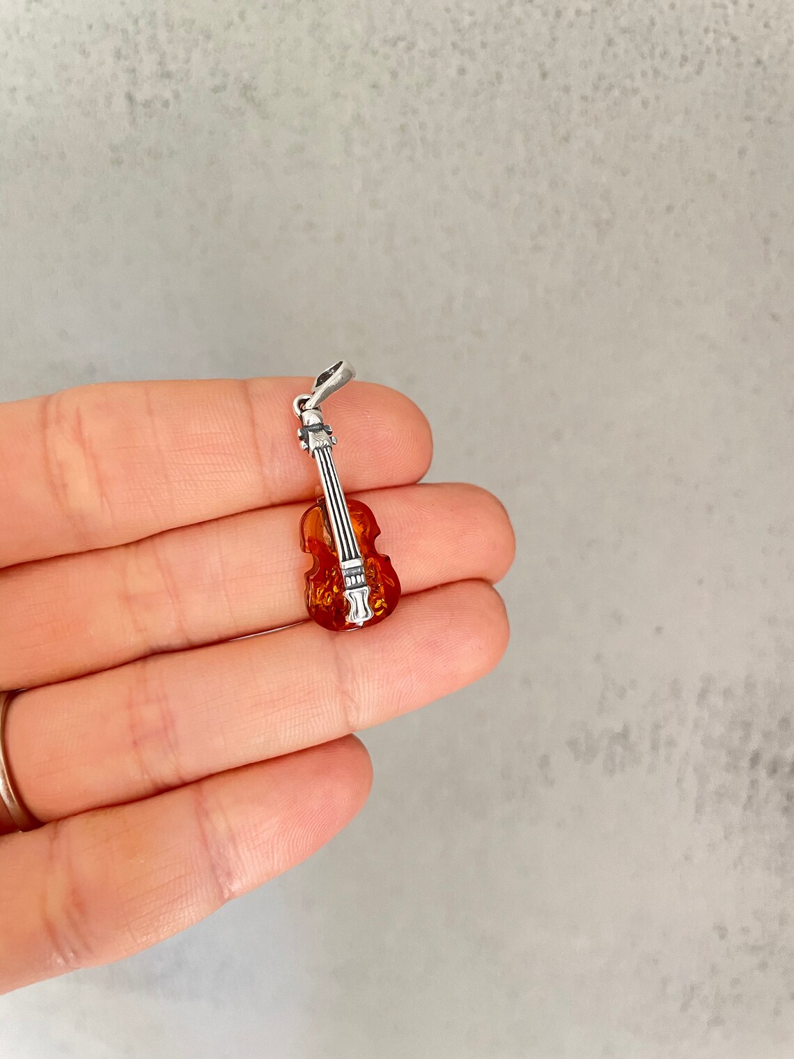 Silver Violin Pendant Amber Violin Necklace Violin Jewelry - Etsy