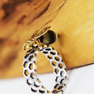 Amber Bee Ring, 925 Sterling Silver Bee Ring, Adjustable Ring, Bee ...