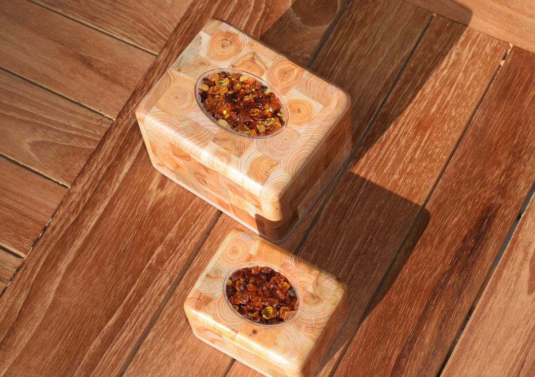 Wooden Jewelry Box, Juniper Wooden Box With Amber, Jewelry Holder ...