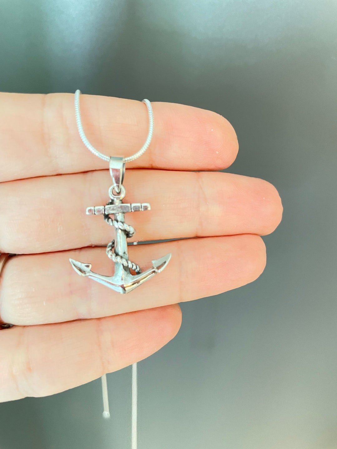 Silver Anchor Pendant, 3D Dimensional Two Sided Anchor, Anchor Necklace ...