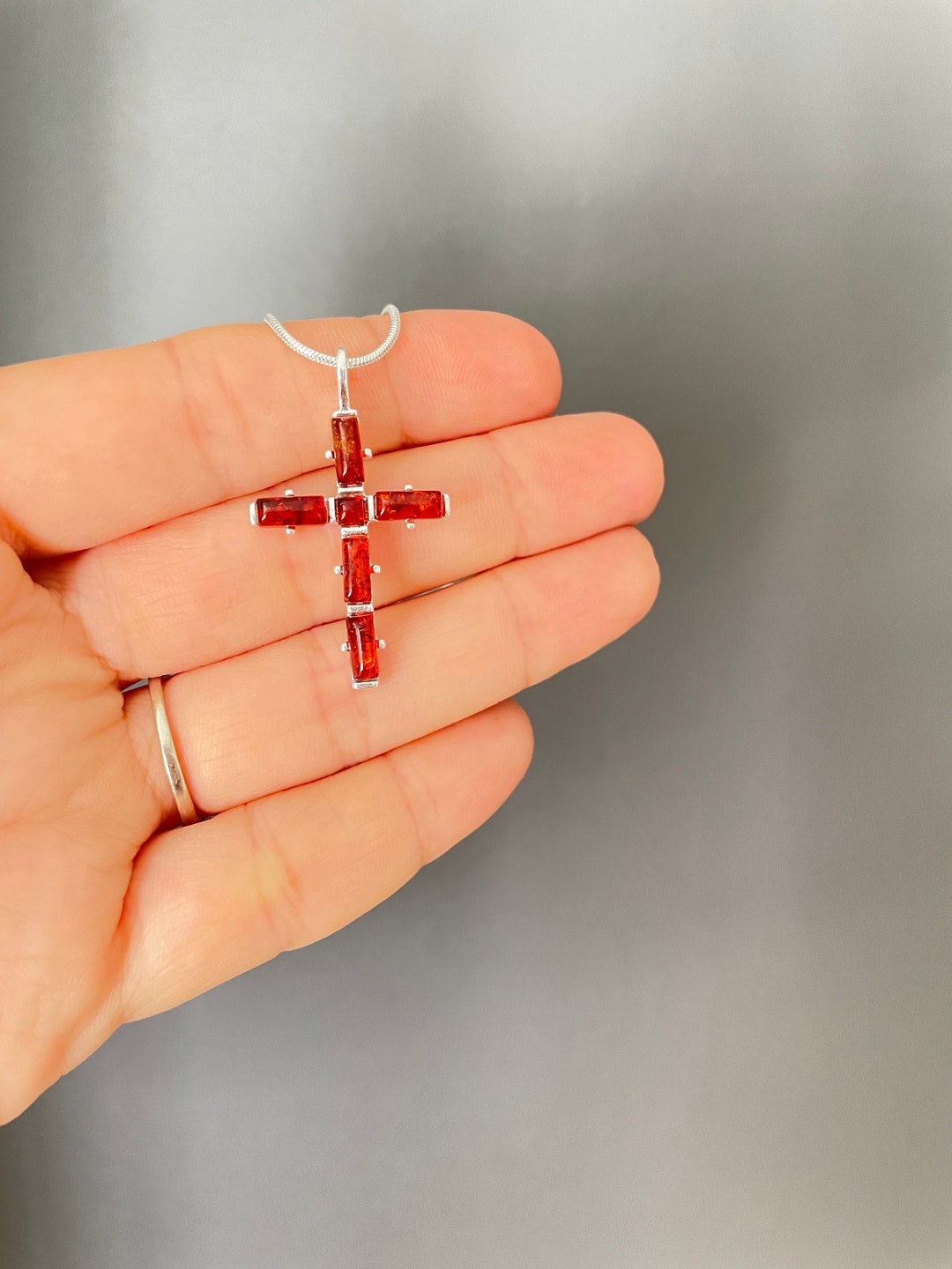 Cross Necklace, Amber Cross, Sterling Silver Cross Necklace, Cross ...