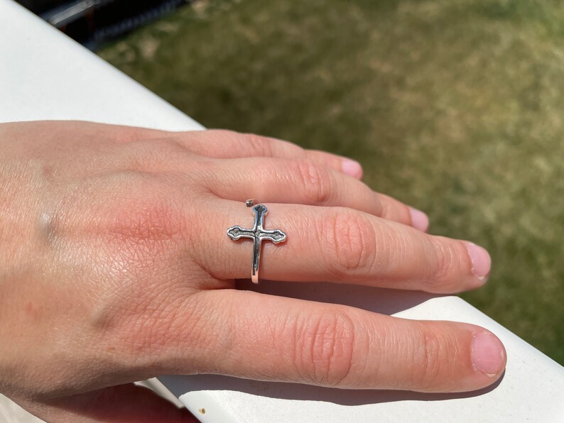 Sterling Silver Cross Adjustable Ring. Silver Ring With a - Etsy
