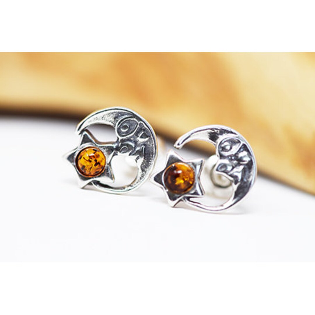 Star and moon earrings Moon earrings Star earrings Star and moon sterling silver earrings Amber earrings Celestial jewelry Etsy