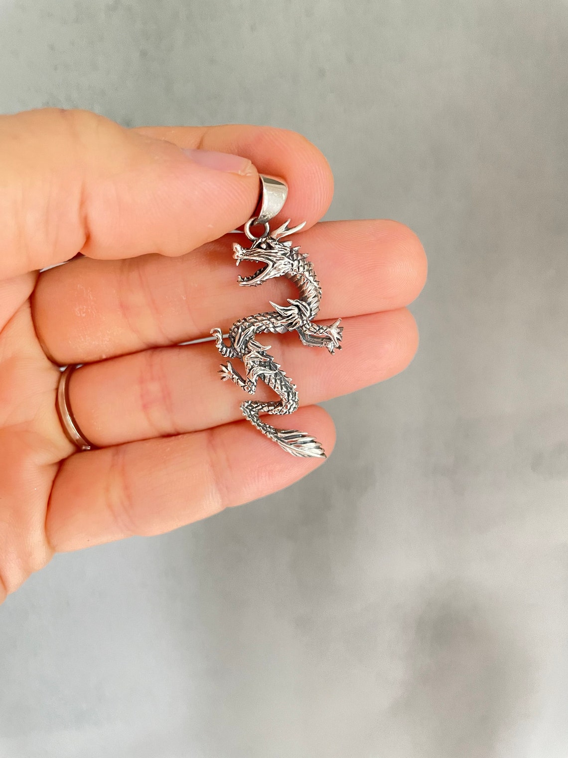 Dragon Pendant Silver Dragon Necklace Dragon Charm Dragon - Etsy