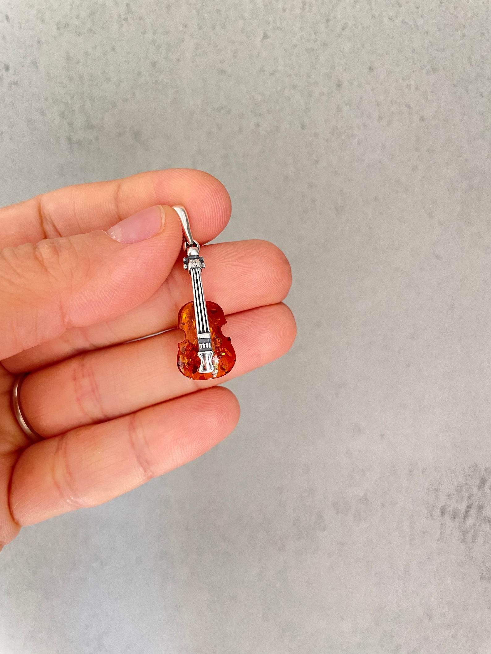 Silver Violin Pendant Amber Violin Necklace Violin Jewelry - Etsy