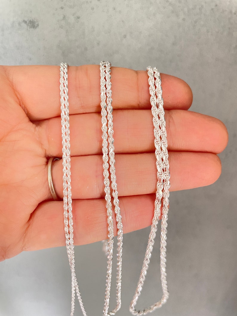 925 Sterling Silver Rope Chain Necklace Diamond Cut Rope | Etsy