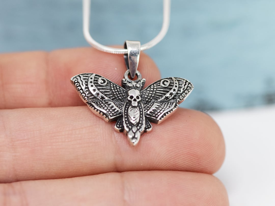 Moth Pendant Deaths Head Hawk Sterling Silver Moth Necklace Gothic ...