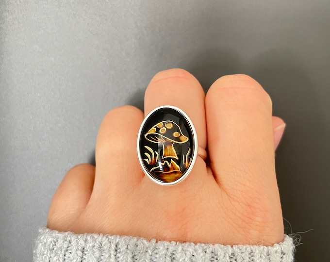Mushroom Ring, Mushroom Jewelry, Mushroom Gift, Sterling Silver ...