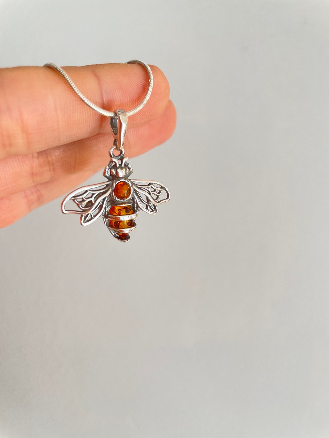 Amber Bee Pendant 925 Sterling Silver, Bee Jewellery, Bee Necklace, Bee ...